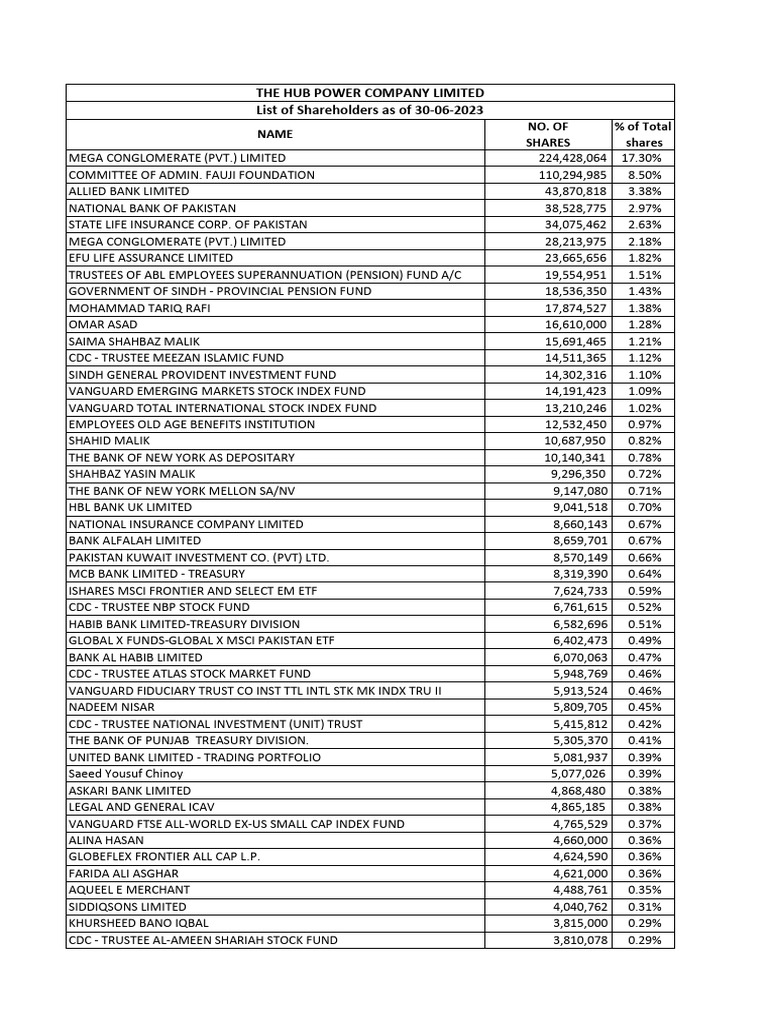 Shareholder Overview: Hub Power Co. | PDF | The Vanguard Group ...
