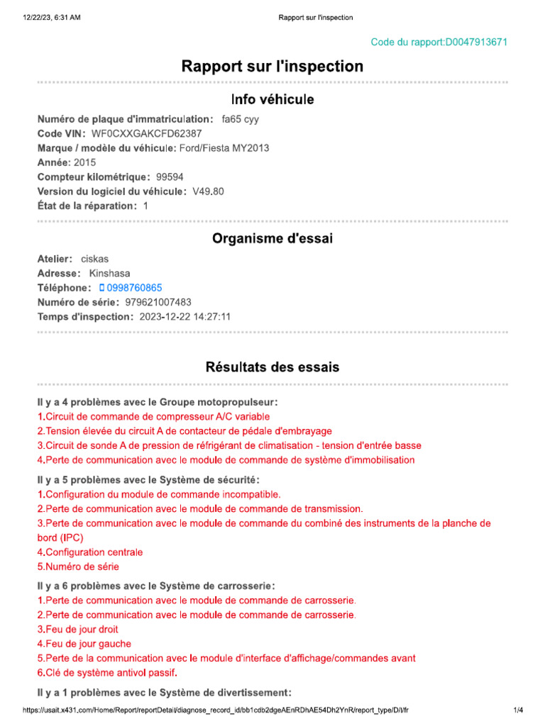 Rapport Ford 22.12.23 | PDF