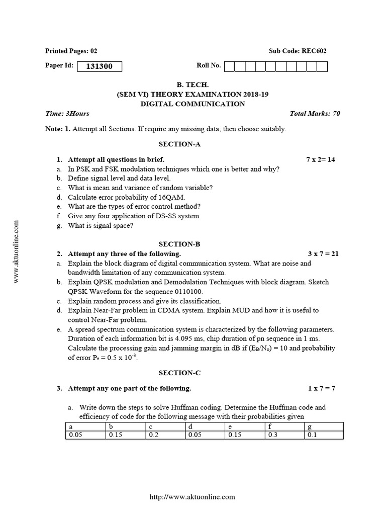 Btech Ec 6 Sem Digital Communication Rec602 2019 | PDF | Modulation ... Btech Ec 6 Sem Digital Communication Rec602 2019 | PDF | Modulation ...