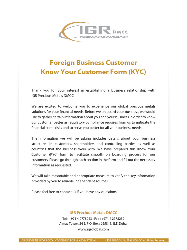 IGR DMCC Guidelines For Account Opening For Mined Gold | PDF | Mining ...