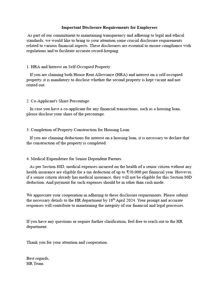 Employee Disclosure Requirements Guide | PDF | Finance & Money Management