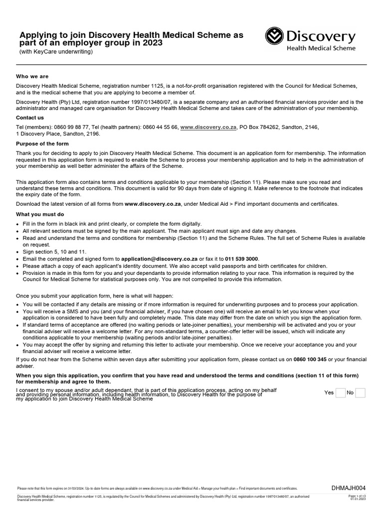 Applying To Join Discovery Health Medical Scheme As Part of An Employer ...