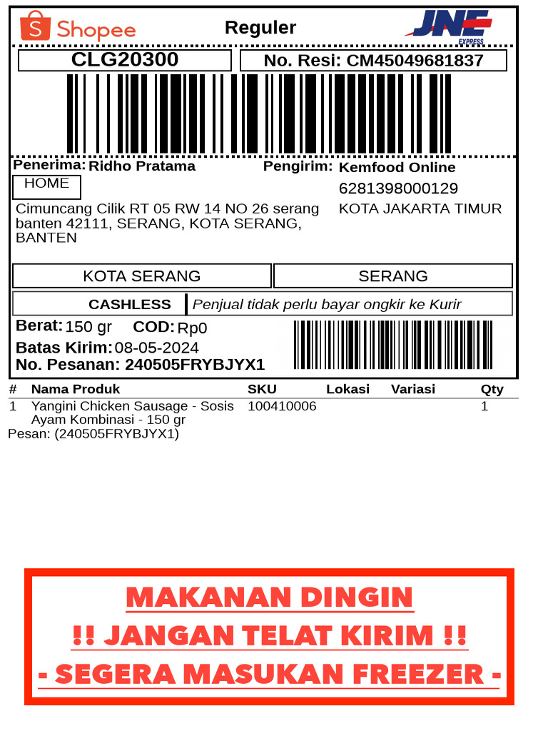 Contoh Resi Pengiriman Shopee | PDF | Memasak, Makanan, & Anggur