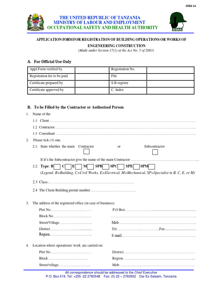 Application Form 1 (A) For Engineering Construction | PDF