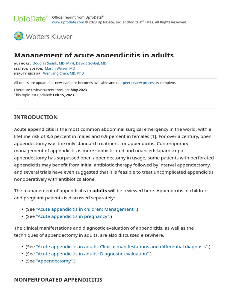Management of acute appendicitis in adults | PDF | Immunodeficiency ...