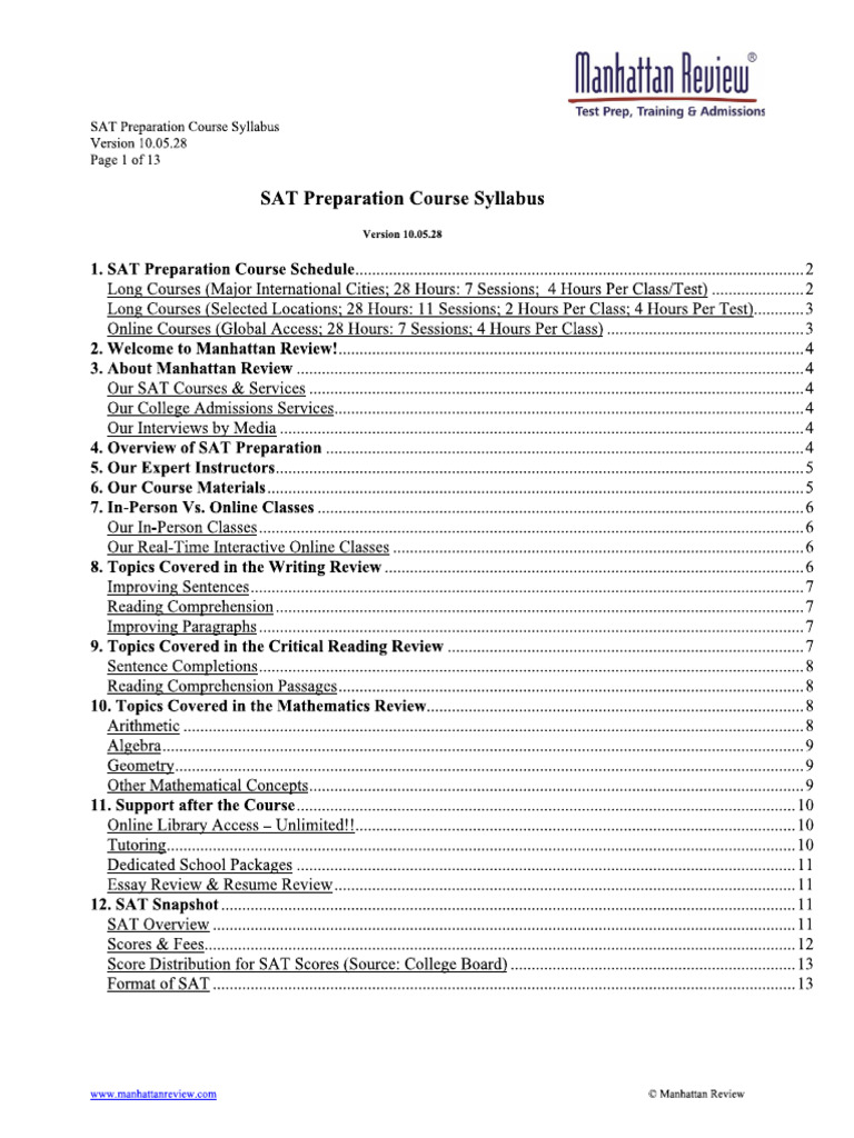 Sat Syllabus 2024 | PDF