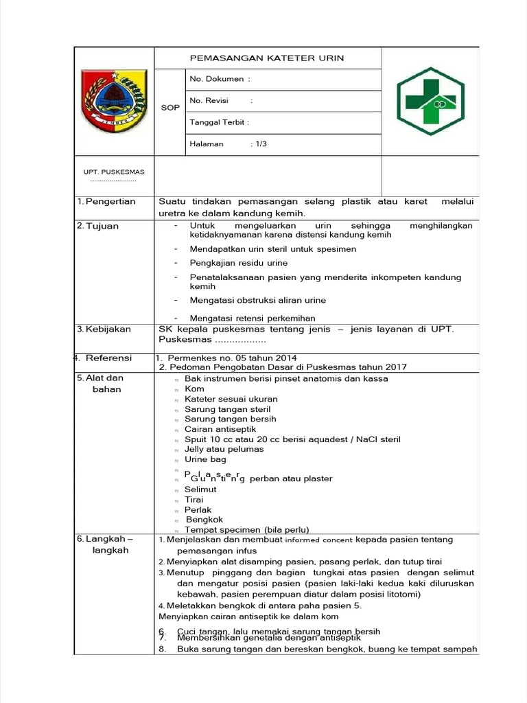 PDF Sop Pemasangan Kateter Urine - Compress | PDF