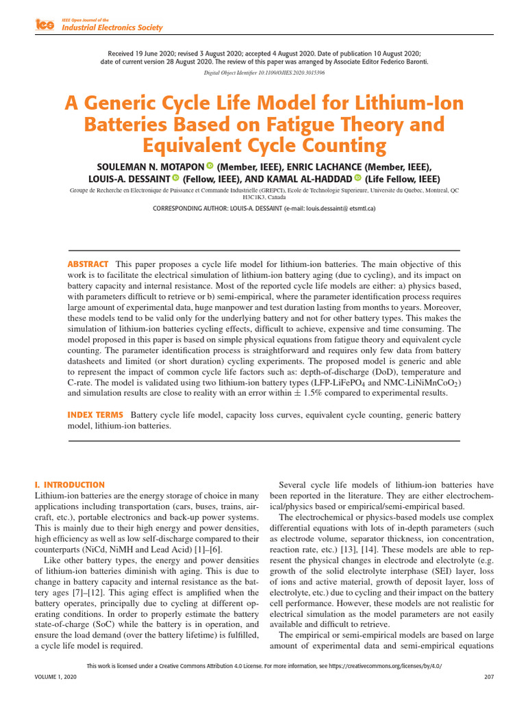 A Generic Cycle Life Model For Lithium-Ion Batteries Based On Fatigue ...