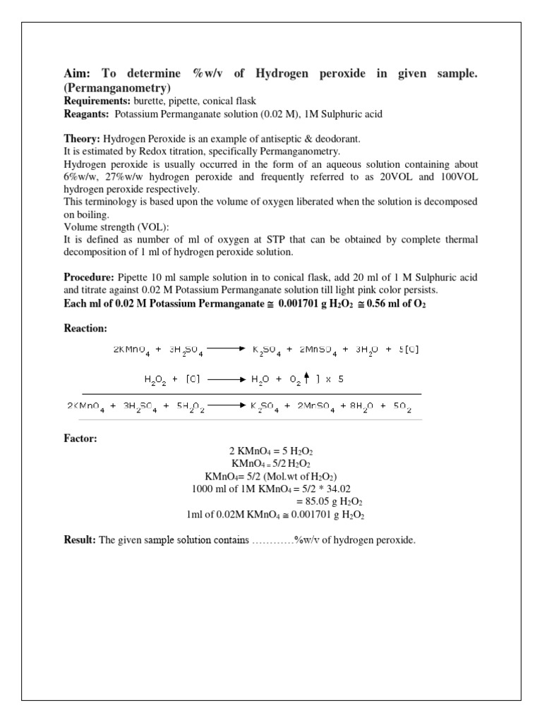 practical-7 hydrogen peroxide | PDF | Hydrogen Peroxide | Titration