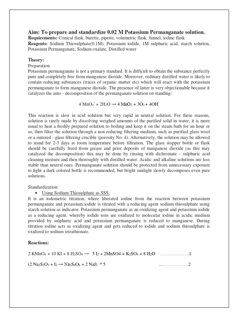 Practical-6 Potassium Permanganate | PDF | Titration | Chemistry
