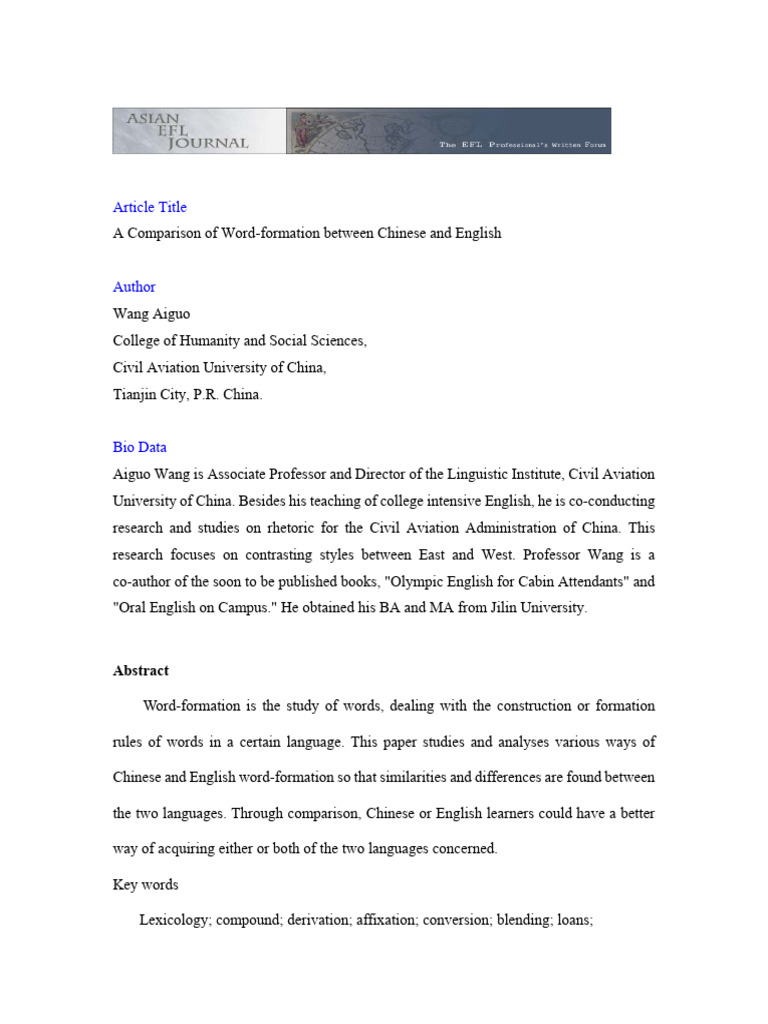 Chinese and English Word Formation Comparison | PDF | Linguistics ...