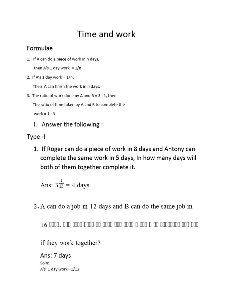 Time and Work | PDF | Equations | Mathematical Objects