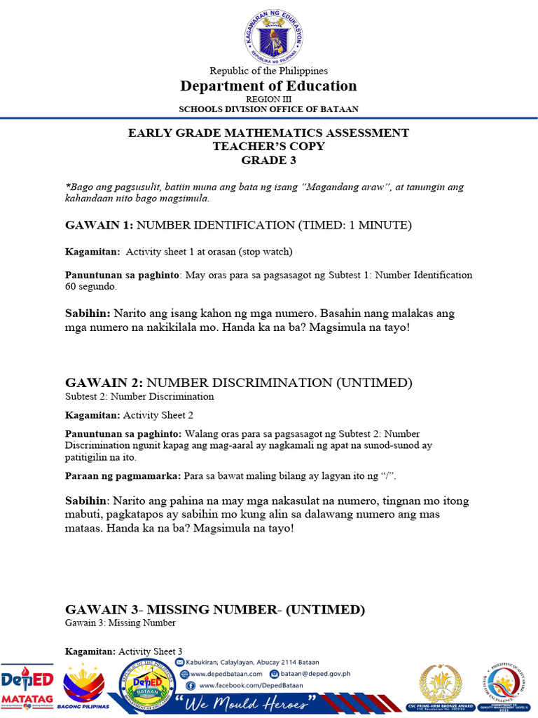 EGMA Grade 3-Teacher_s Copy | PDF