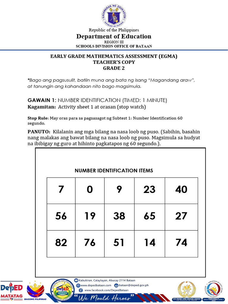 EGMA Grade 2-Teacher - S | PDF