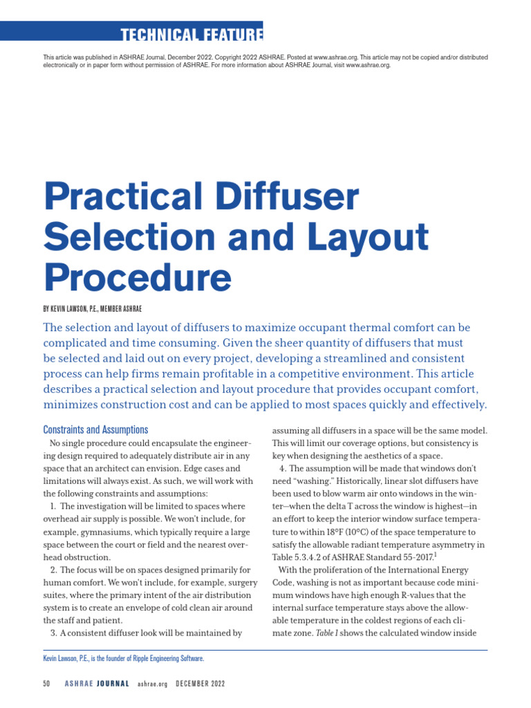 Practical Diffuser Selection and Layout Procedure | PDF | Duct (Flow) | Temperature