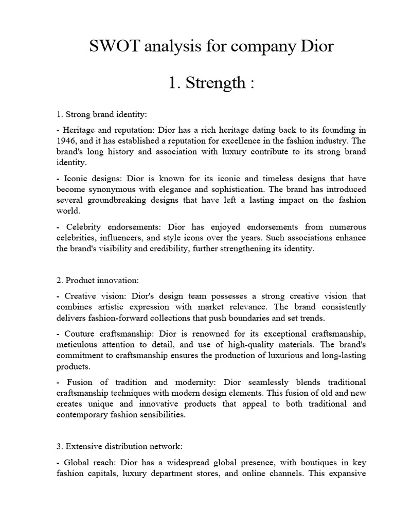 SWOT Analysis For Company Dior v2 | PDF | Brand | E Commerce