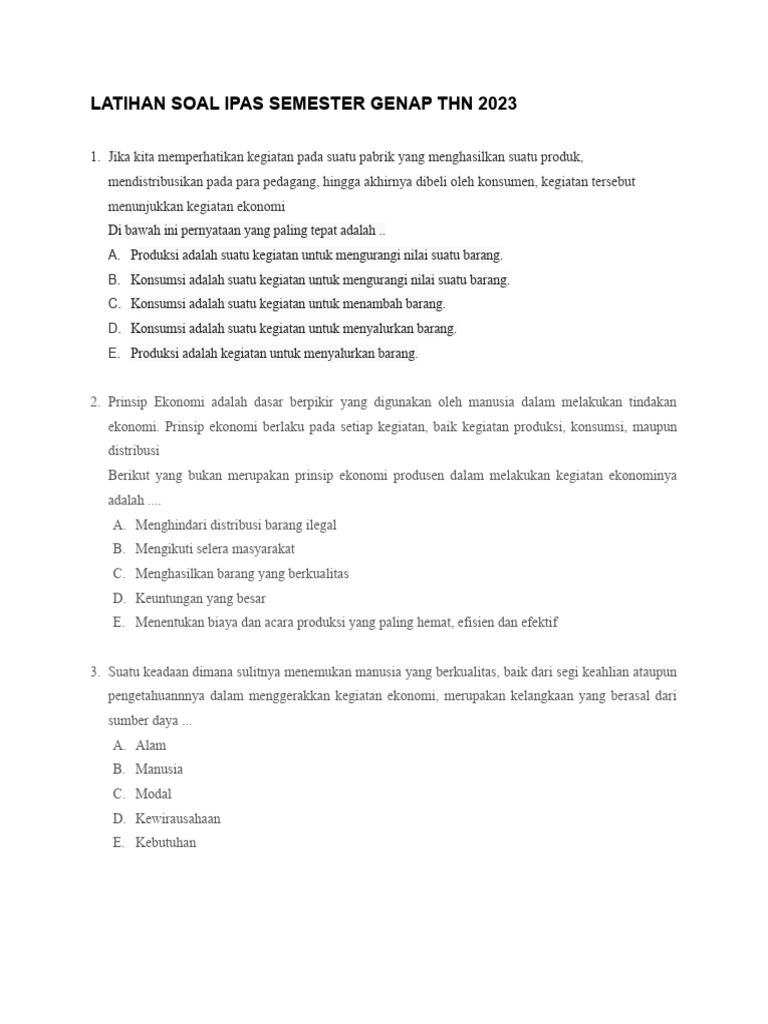Latihan Soal Ipas SMTR Genap 2023 | PDF