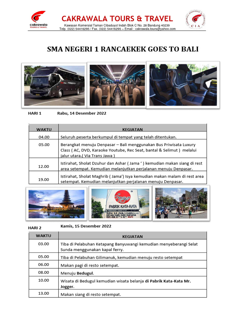 Rundown Study Tour SMA Rancaekek ke Bali | PDF