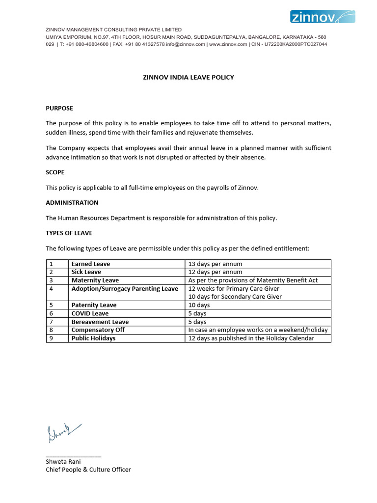 LEAVE POLICY-INDIA | PDF | Parental Leave | Sick Leave