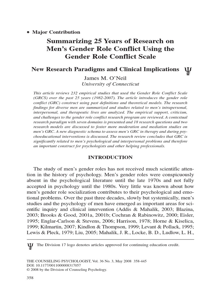O Neil 2008 Summarizing 25 Years of Research On Men S Gender Role ...