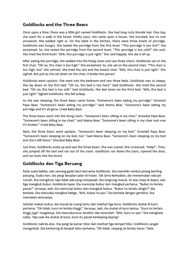 Goldilocks and The Three Bears | PDF