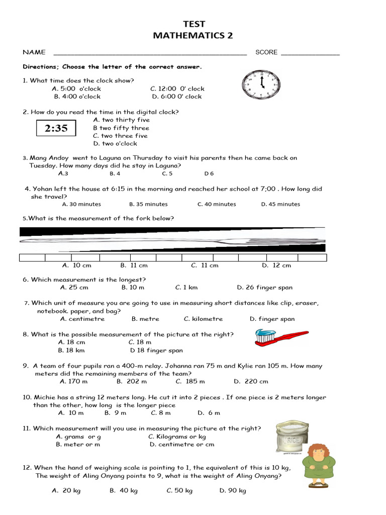 PT - Mathematics 2 - Q4 | PDF | Kilogram | Litre