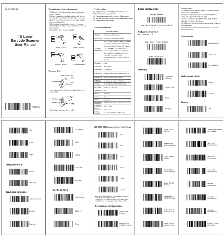 1D Wired Laser Barcode Scanner User Manual | PDF | Barcode | Universal Product Code