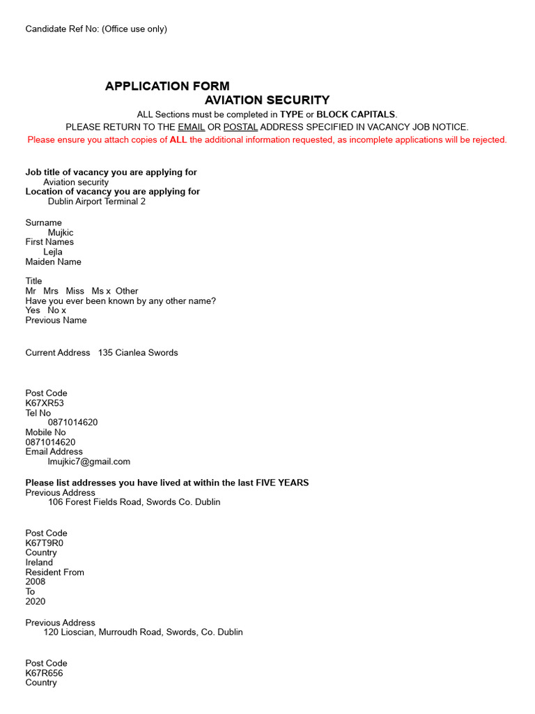 Security Application Form - RoI - Jun 19 | PDF | Criminal Record | Justice