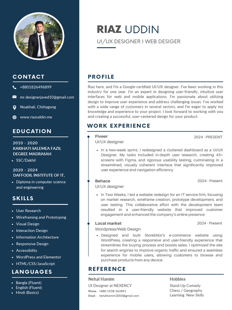 Riaz Uddin Professional CV Resume | PDF | Usability | User Interface