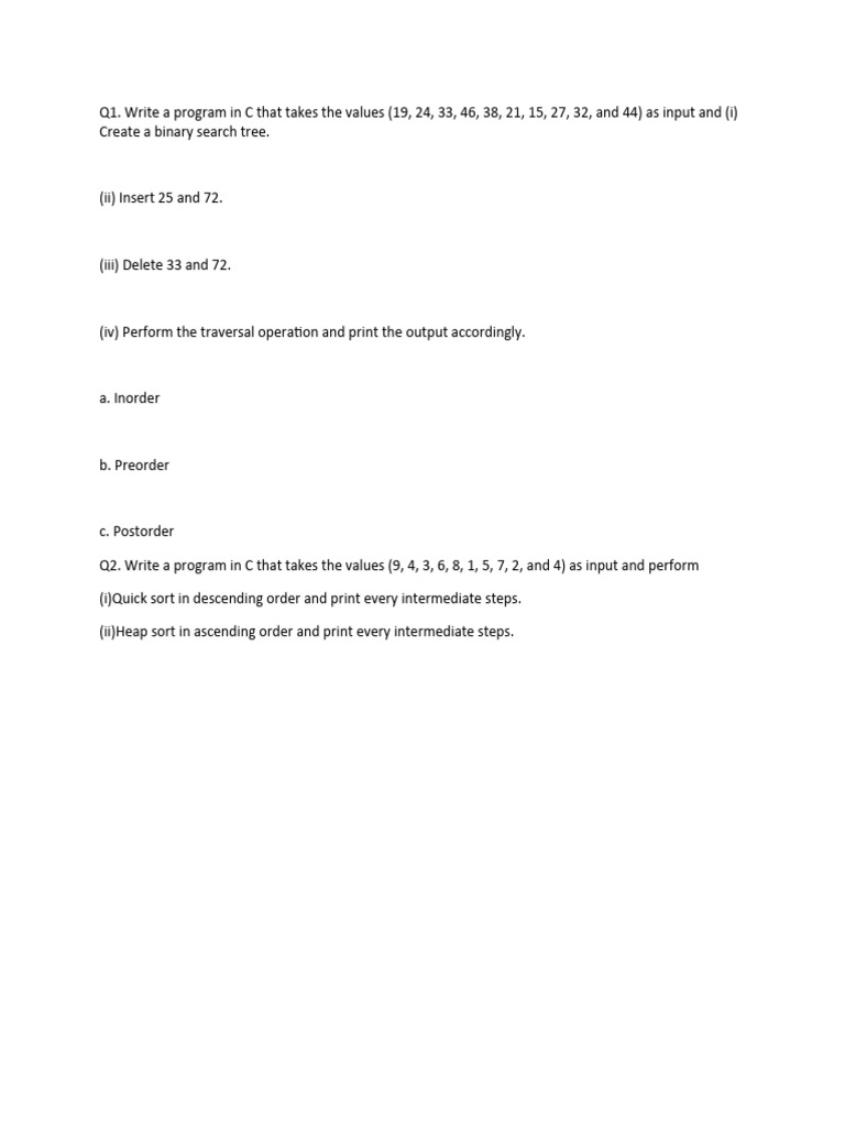 C Programming: BST & Sorting Tasks | PDF | Teaching Methods & Materials | Art