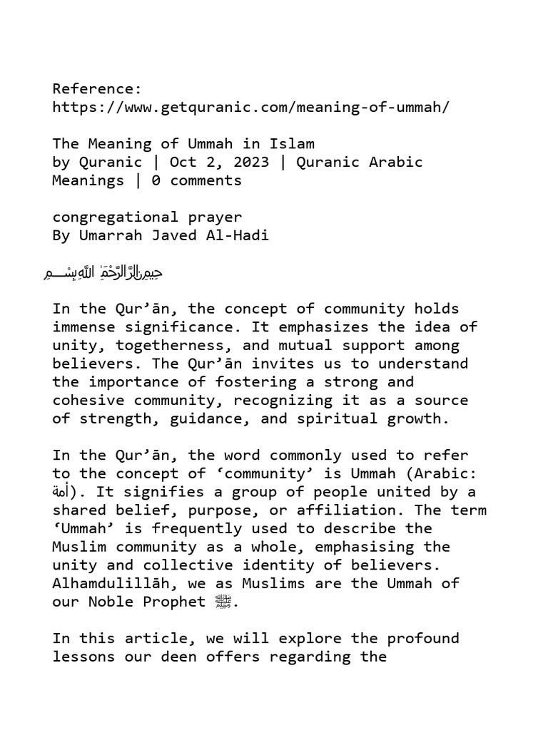 The Meaning of Ummah in Islam - 1 | PDF | Ummah | Quran