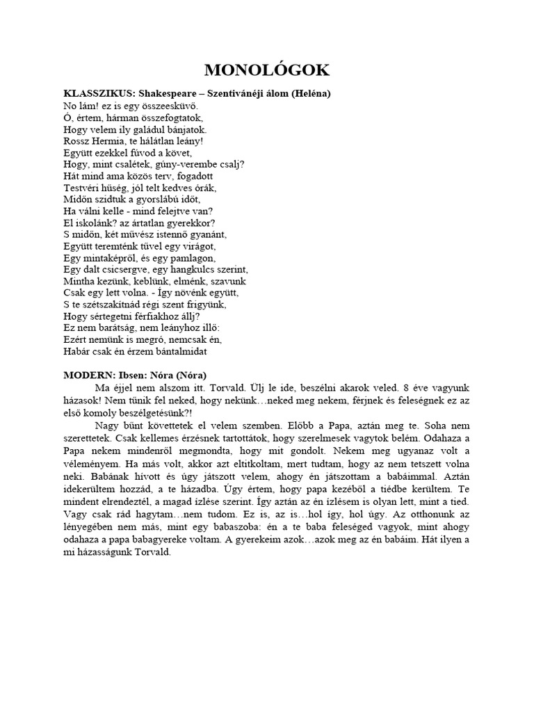 Klasszikus És Modern Monológ | PDF