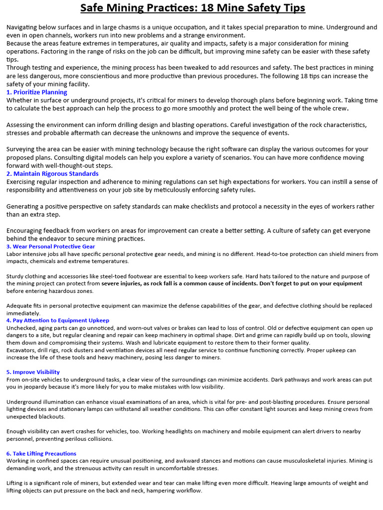Mines Safety Article-1 | PDF | Mining | Safety