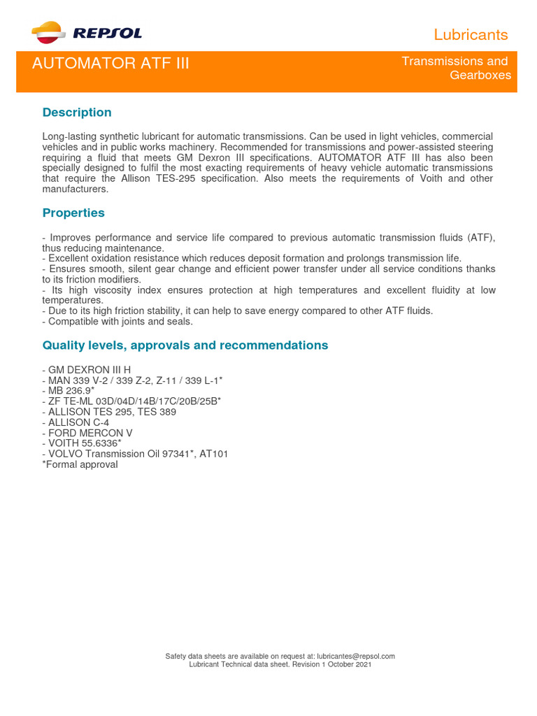 Repsol Automator-ATF-III | PDF | Liquids | Mechanical Engineering