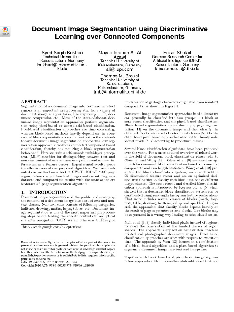 Document Image Segmentation Using Discriminative Pdf Image Segmentation Statistical