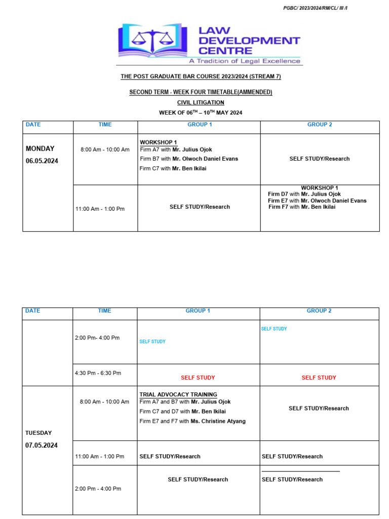 Lira Timetable CIVIL LITIGATION Term 3 Week AMENDED | PDF