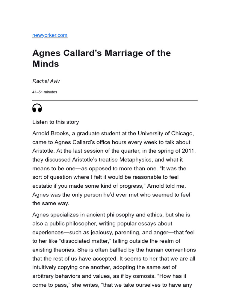 Agnes Callard's Marriage of The Minds The New Yorker | PDF | Socrates ...