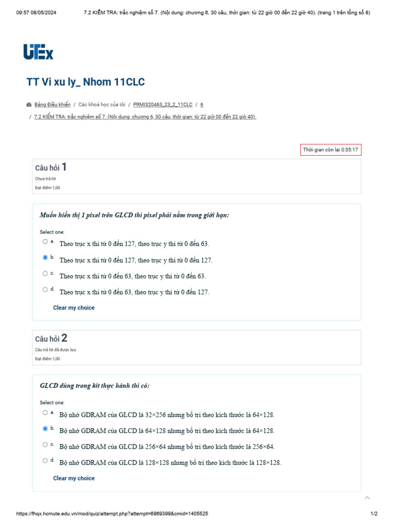 TT Vi xu ly - Nhom 11CLC: Câu hỏi | PDF