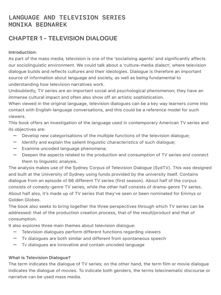 TV Series Dialogue Analysis | PDF | Narrative | Linguistics