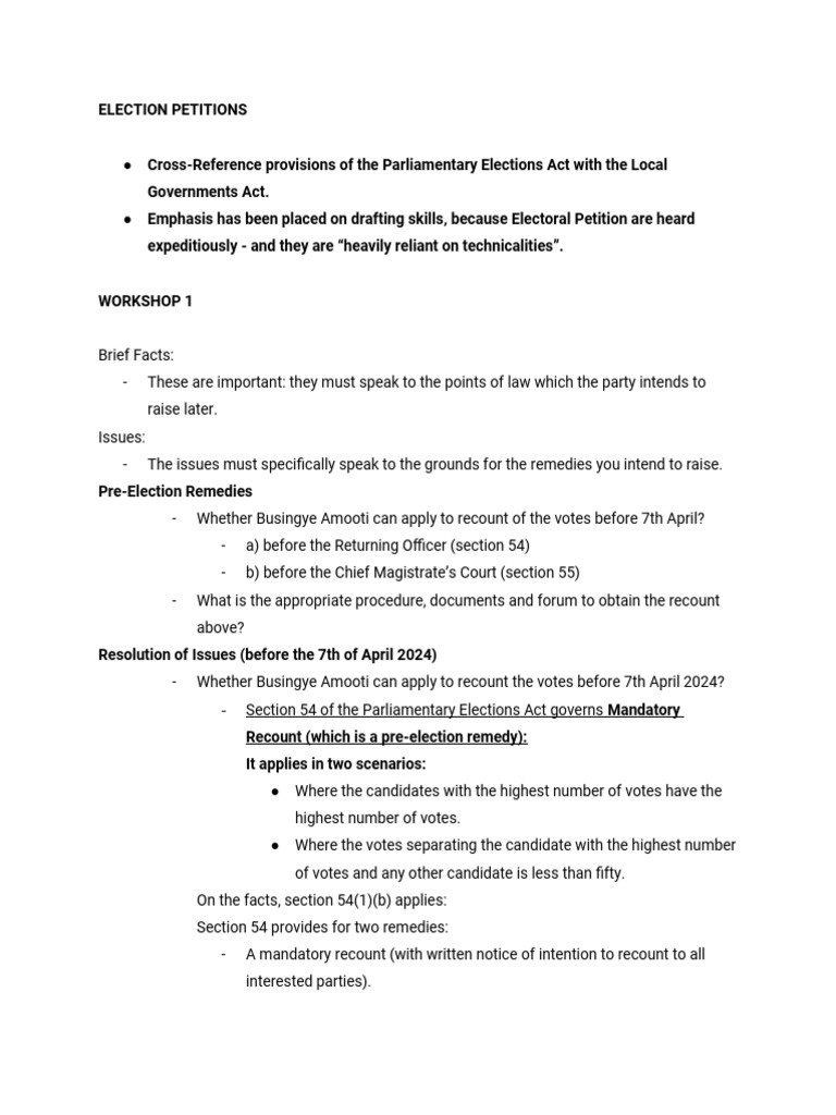 Workshop 1 - Election Petitions | Download Free PDF | Election Recount ...