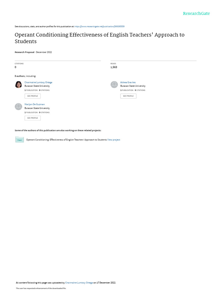 Operant Conditioning Effectiveness of English Teachers' Approach To ...