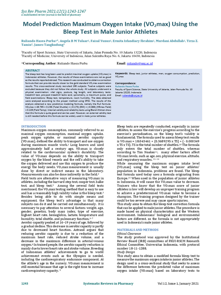 Model Prediction Maximum Oxygen Intake V | PDF | Clinical Medicine