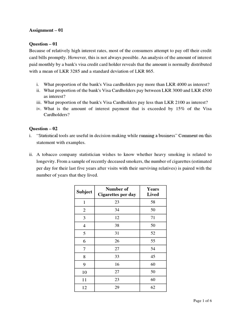 MBA Business Statistics Assignment 1 and 2 Stat | PDF | Credit Card | Interest
