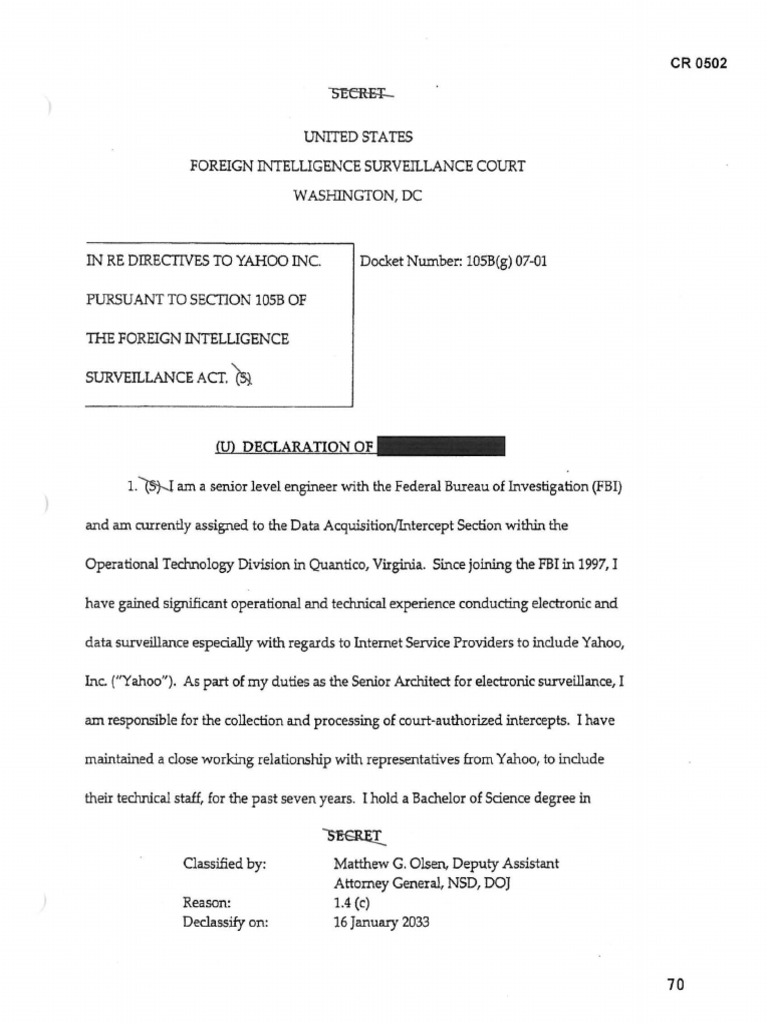 19 Yahoo702 Declaration of FBI Data Acquisition | PDF | United States ...