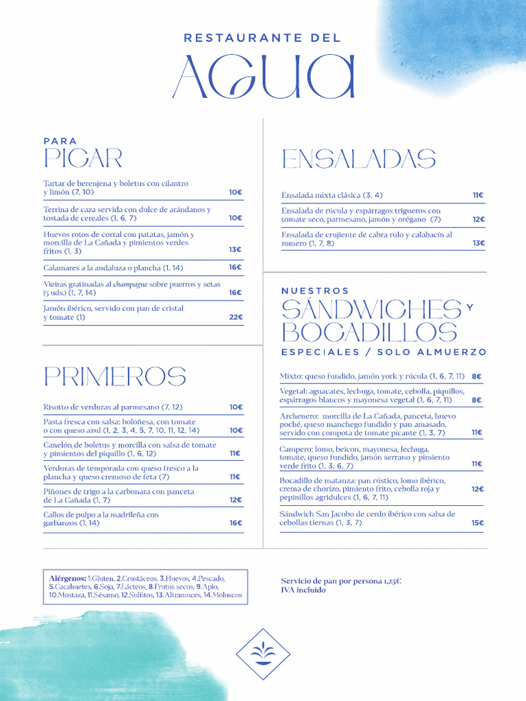Carta Restaurante Del Agua | PDF | Cocina occidental | Cocina