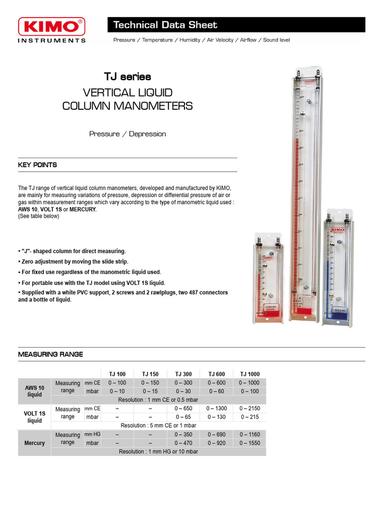 Vertical Liquid Column Manometers | Download Free PDF | Pressure Measurement | Pressure