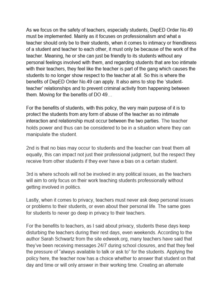 Benefits of Implementing DO 49 (Print) | PDF | Teachers | Privacy