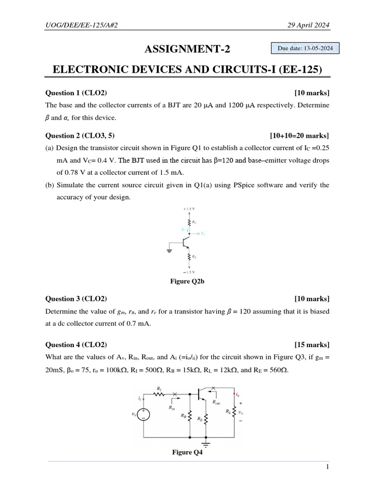 Assignment # 2 | PDF | Bipolar Junction Transistor | Amplifier