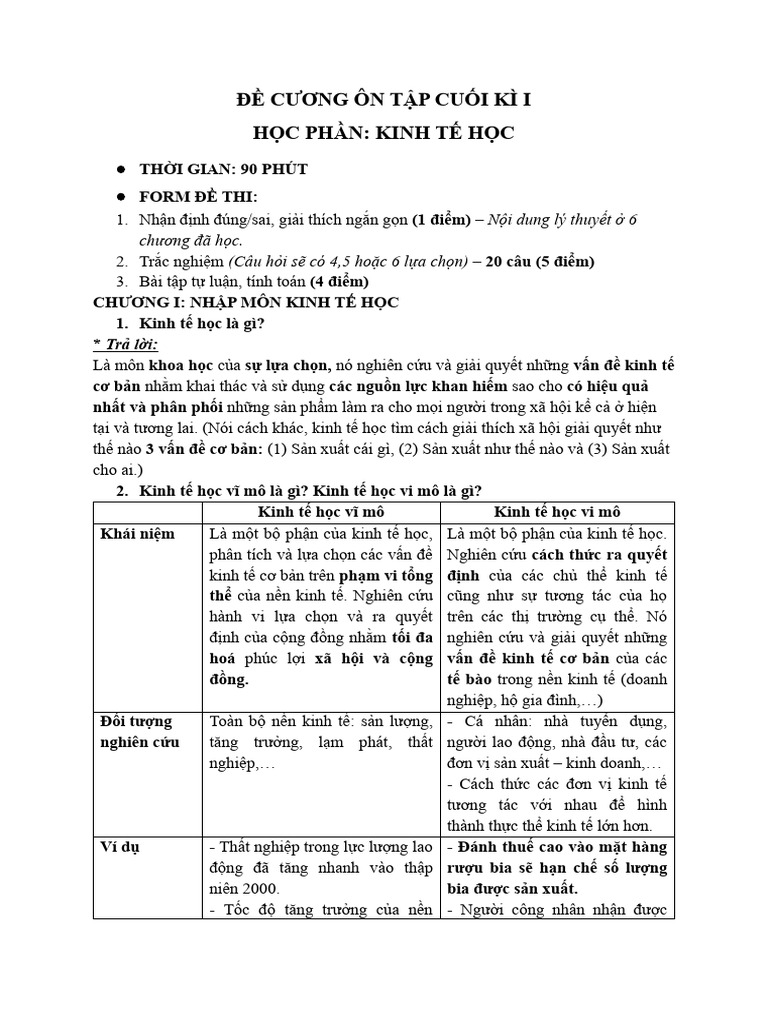 ĐỀ CƯƠNG ÔN TẬP CUỐI KÌ I KTH | PDF