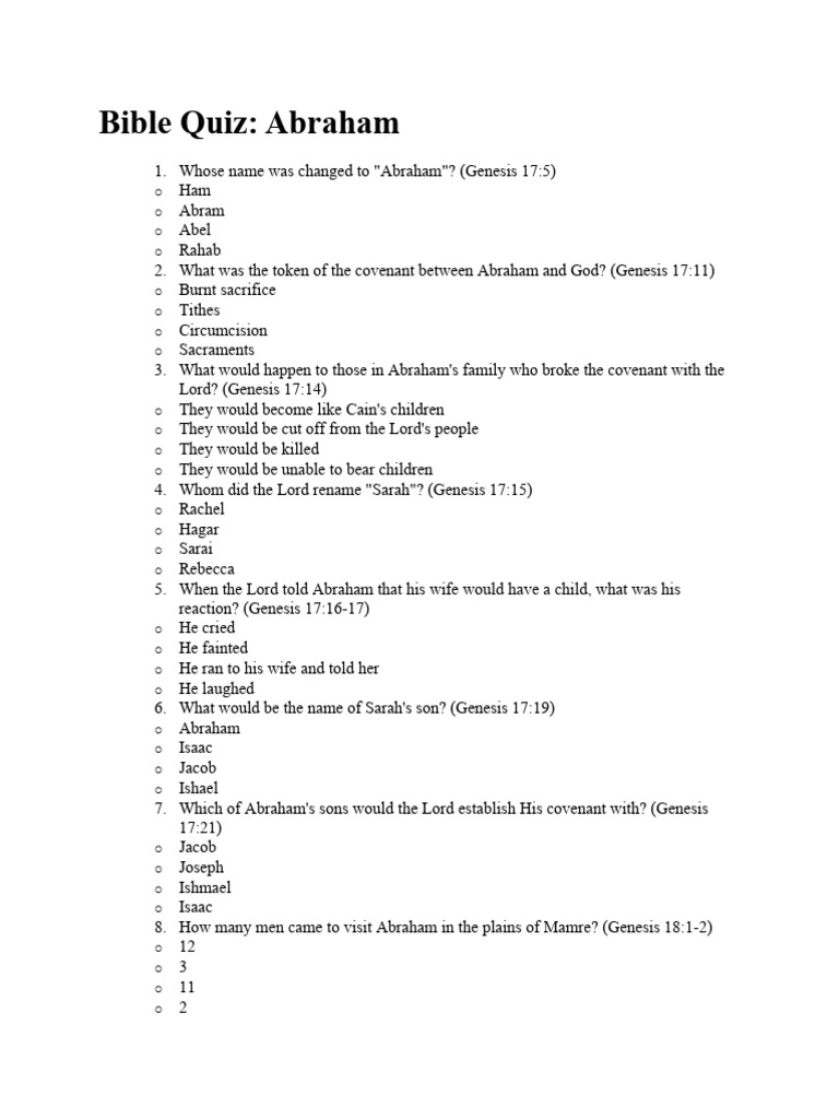 Bible Questions On Abraham. | PDF | Abraham | Book Of Genesis